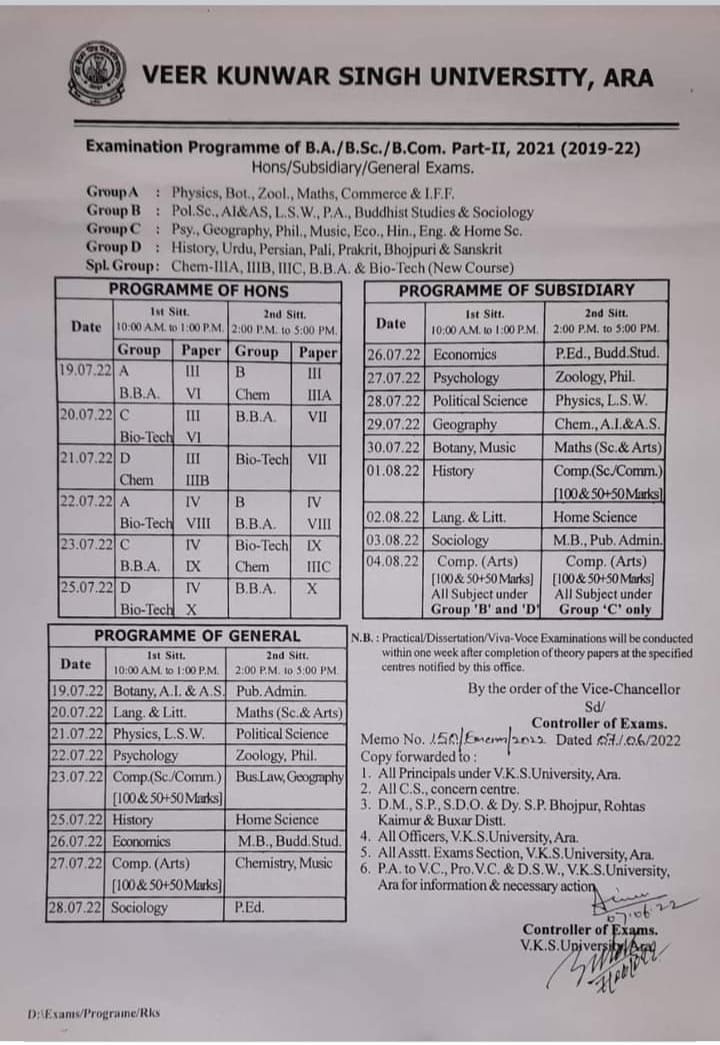 Vksu Part 2 Exam Time Table Routine 2019 2022